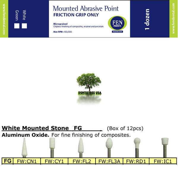 White Mounted Stones 12 pk FG - CN1, RD1, FL2, FL3A, CY1 – StriDent